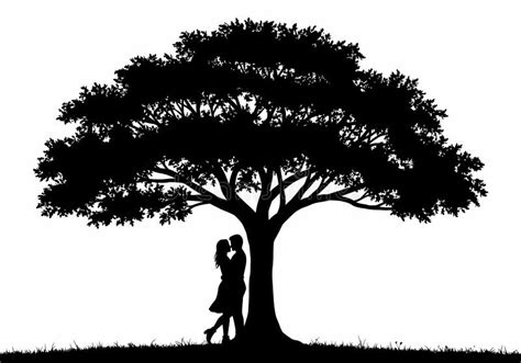 Couple Under Tree Silhouette Stock Illustration Illustration Of Quiet