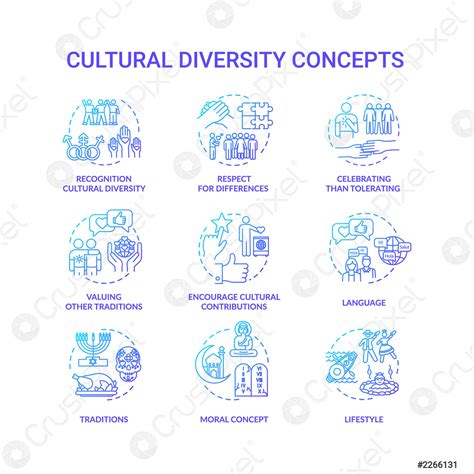 Cultural Diversity Blue Gradient Concept Icons Set Stock Vector