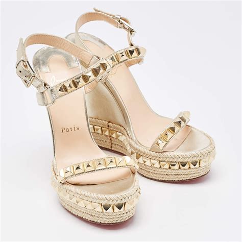 Christian Louboutin Gold Leather Cataclou Wedge Sandals Size 37 For