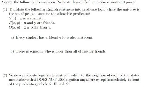 solved answer the following questions on predicate logic
