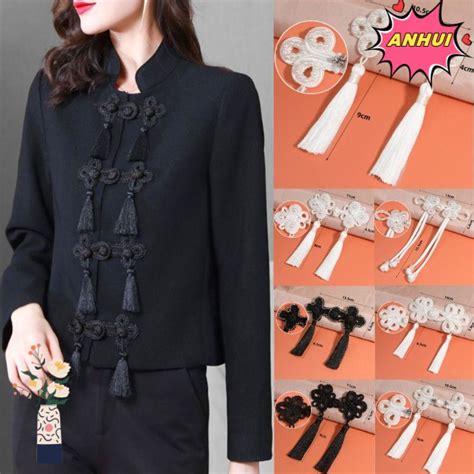 Anhui 1 ชิ้นปุ่มตกแต่งสไตล์จีน Hand Beaed พู่แผ่นหัวเข็มขัดตกแต่ง Diy เสื้อผ้าหางยาวแห่งชาติ