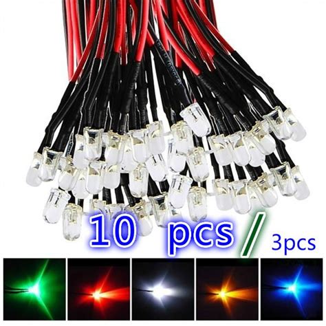 High Quality 3 10pcs 12v 20cm 5mm Led Wired Lights Lamp Cable Bulb Pre Wired Dc Emitting Diode