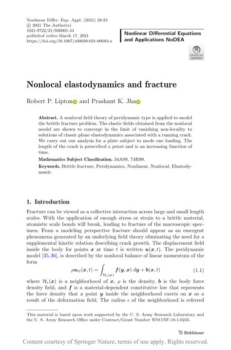 Pdf Nonlocal Elastodynamics And Fracture
