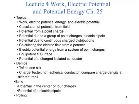 Ppt Lecture 4 Work Electric Potential And Potential Energy Ch 25 Powerpoint Presentation
