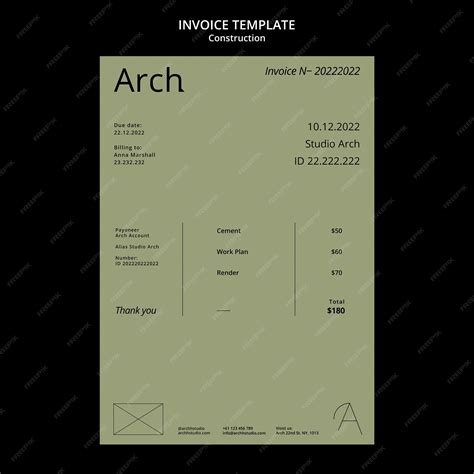 Premium Psd Minimalist Construction Project Invoice Template
