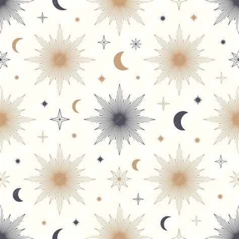 Premium Vector Hand Drawn Seamless Pattern Of Sun Moon Sunburst Stars