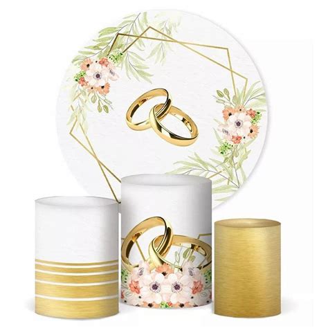 Aperturee Gold Rings Elegant Floral Wedding Round Backdrop Kit Custom