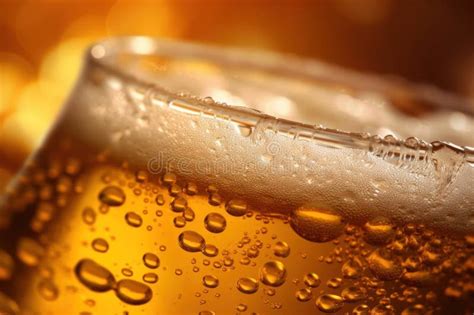 Close Up Background Of Beer With Bubbles In Glass Pouring Beer With