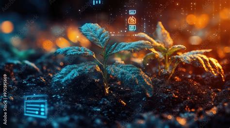 Weed Infested Soil With A Holographic Digital Overlay Identifying Weed