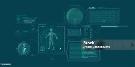 Futuristic Brain Research Program Interface With Data Decoding Stock Illustration Download