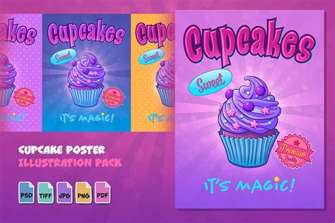 Cupcake Poster Illustration Pack Food Illustrations ~ Creative Market