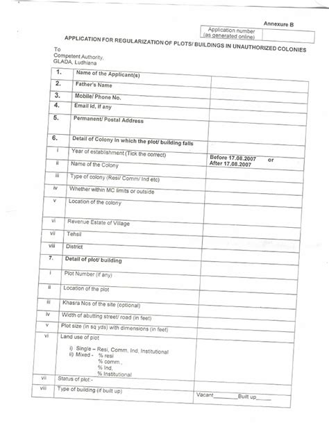 Application For Regularization Of Plots Buildings In Unauthorized