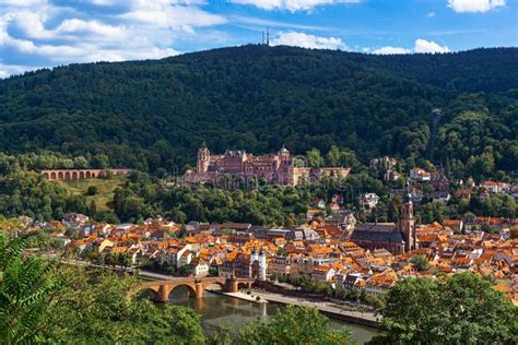 Aerial View Of Heidelberg Old Town Palace Bridges And Neckar River