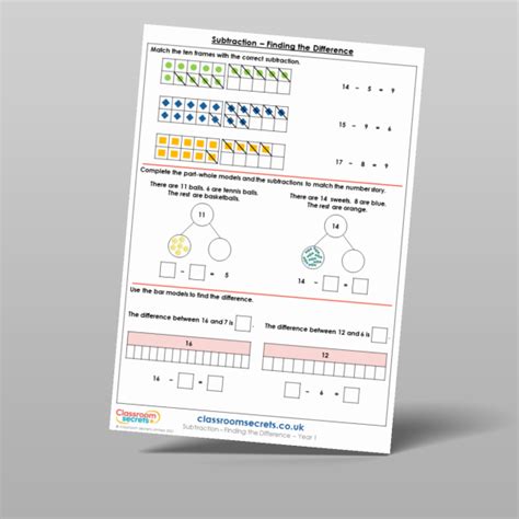 Year 1 Subtraction Finding The Difference Main Activity Resource