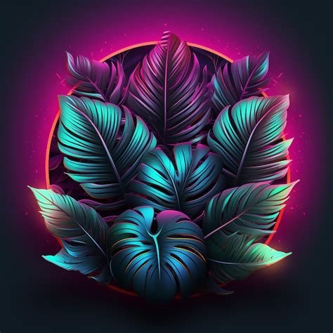Premium Photo 3d Rendered Tropical Leaves On Neon Background