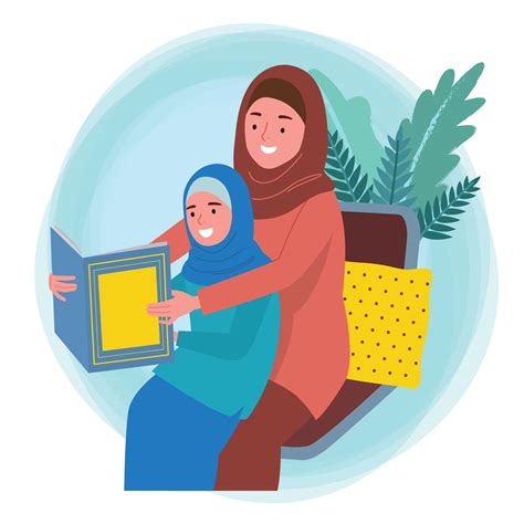 A Muslim Mother And Her Daughter Are Reading The Quran Together