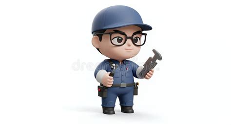 3d Render Of A Chibi Korean Tool And Die Maker In Blue Uniform Holding