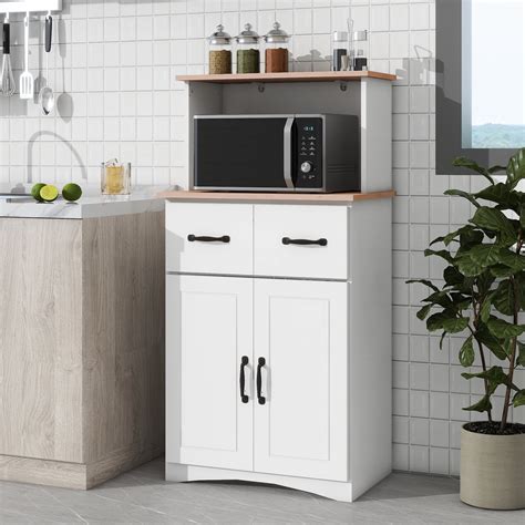 Kitchen Microwave Cabinet With 2 Drawers 2 Doors And Shelf Floor