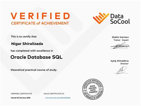 Nigar Shiralizada On Linkedin Sql Oracledatabase Certification Dataanalytics