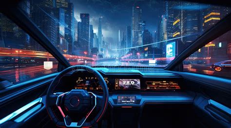 Furutistic Car Dashboard In The Neon Citysynthwave Or Cyberpunk