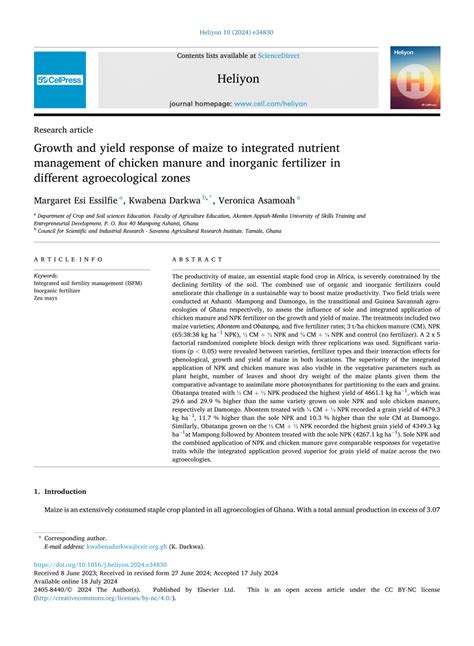 (PDF) Growth and yield response of maize to integrated nutrient management of chicken manure and ...
