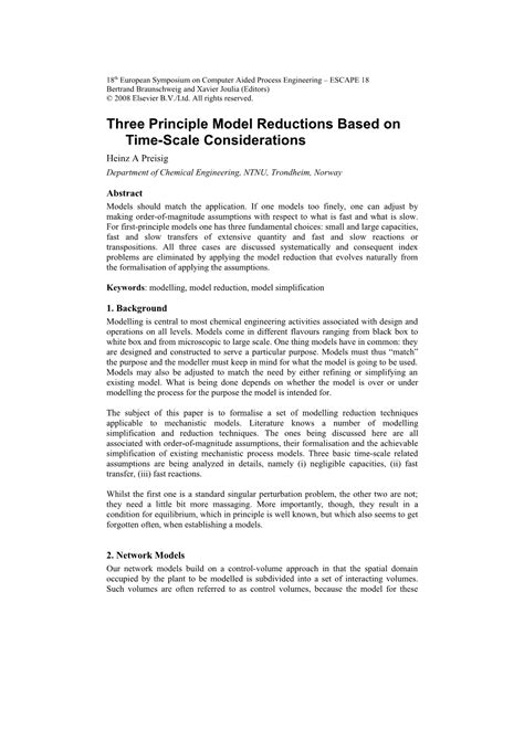 Three Principle Model Reductions Based On Time Scale Considerations Docest