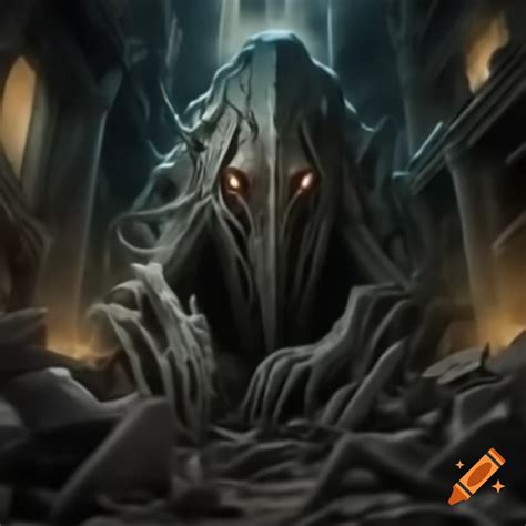 Chic Cryptid Navigating Through Complex Ruined City In Comic Style On