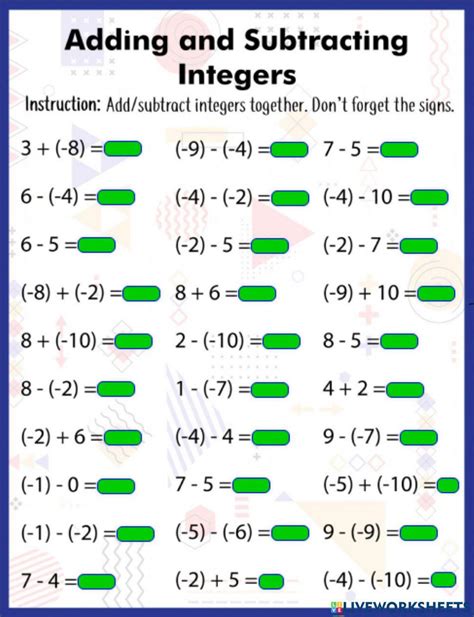 Adding And Subtracting Integers Worksheet
