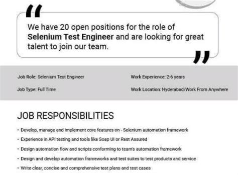 Hiring Testengineer Seleniumtesting Selenium Qaengineer Jobhelp