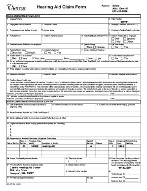 Aetna Hearing Aid Claim Form Blank Fillable Template Fill Out