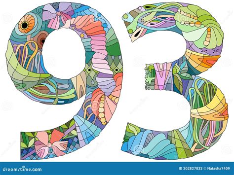 93 Number Vintage Font Engraving Design Vector Illustration Stock