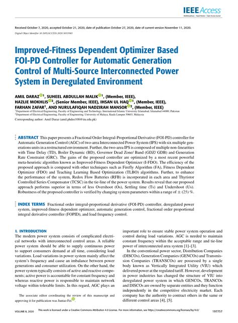 Pdf Improved Fitness Dependent Optimizer Based Foi Pd Controller For