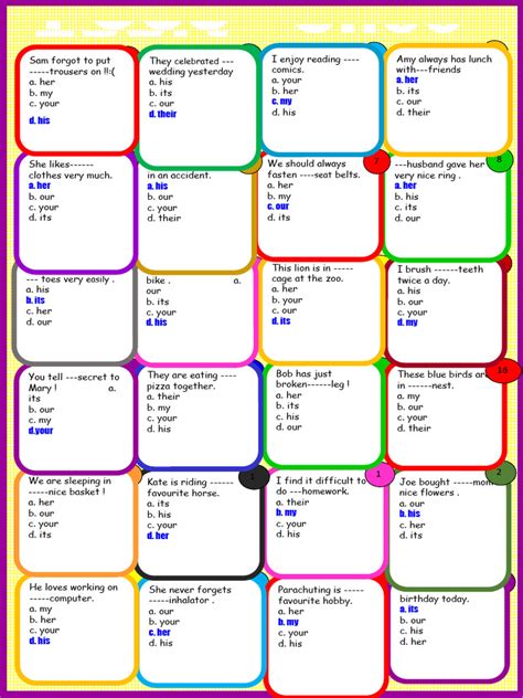 Possessive Adjectives Multiple Choice F Pdf