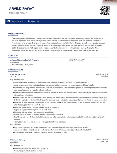 Insurance Actuary Sample And Ready To Use Example Shriresume