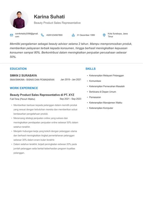 Contoh Cv Beauty Advisor Dapatkan Template Gratis