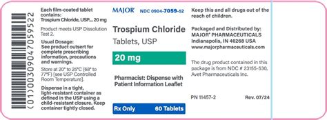 Trospium Chloride Package Insert Prescribing Info Moa