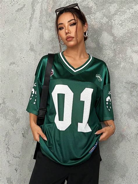 Shein Ezwear Sports Color Block Loose V Neck Short Sleeve Knitted Mesh