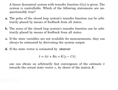 Solved A Linear Dynamical System With Transfer Function G8