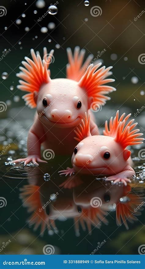 Axolotl Frilly Gilled Salamander Submerged Creating A Splash In Water