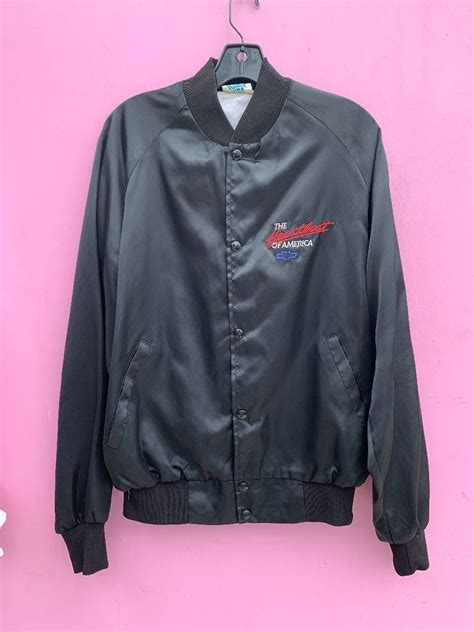 Satin Bomber Jacket Embroidered The Heartbeat Of America Lettering