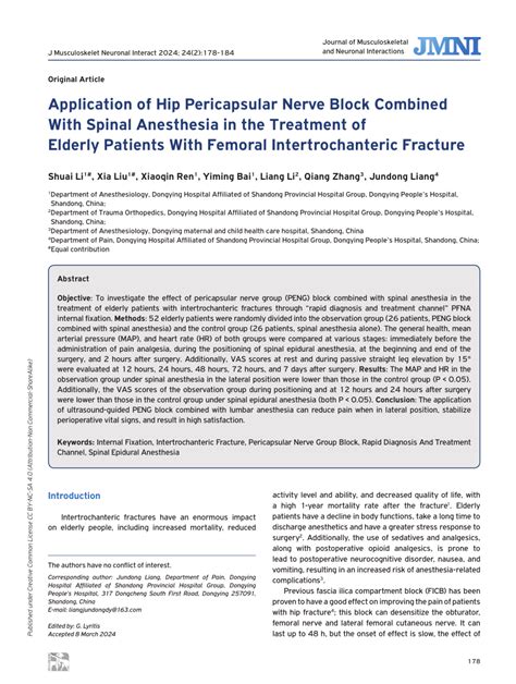 Pdf Application Of Hip Pericapsular Nerve Block Combined With Spinal