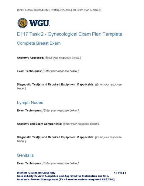 Gim3 Gynecological Exam Plan Template For Female Reproductive System