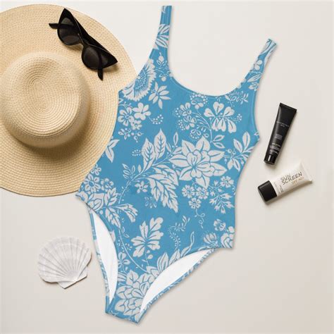 One Piece Swimsuit Blue Floral Print Floral One Piece Bathing Suit