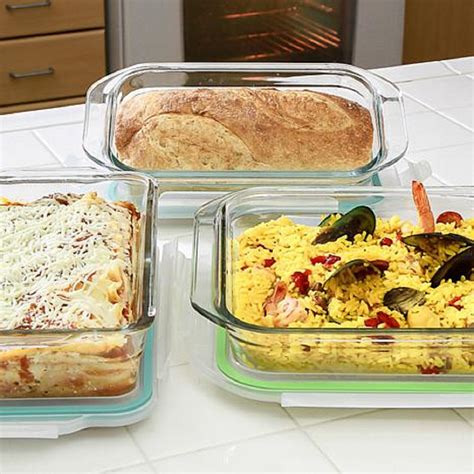 Glasslock 6 Piece Rectangle Clear Glass Lidded Bakeware And Storage Set