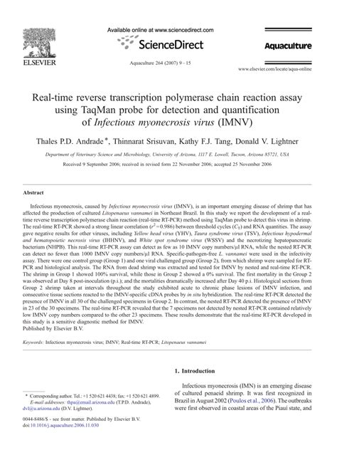 Pdf Real Time Reverse Transcription Polymerase Chain Reaction Assay Using Taqman Probe For
