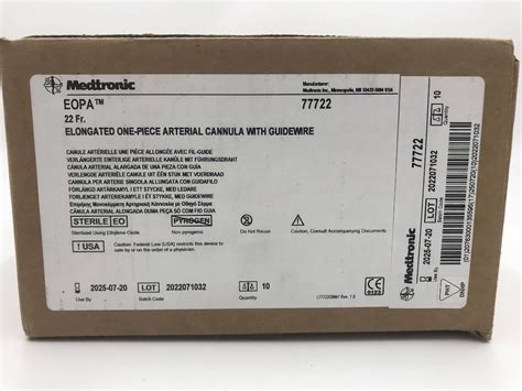Medtronic 77722 Eopa Elongated One Piece Arterial Cannula Wguidewire