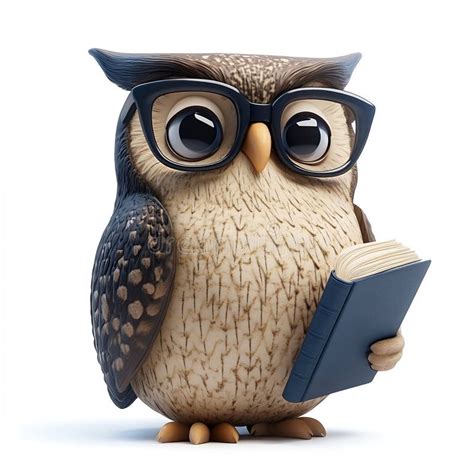 Cute Cartoon Owl Reading Book On Branch With Glasses Stock Illustration