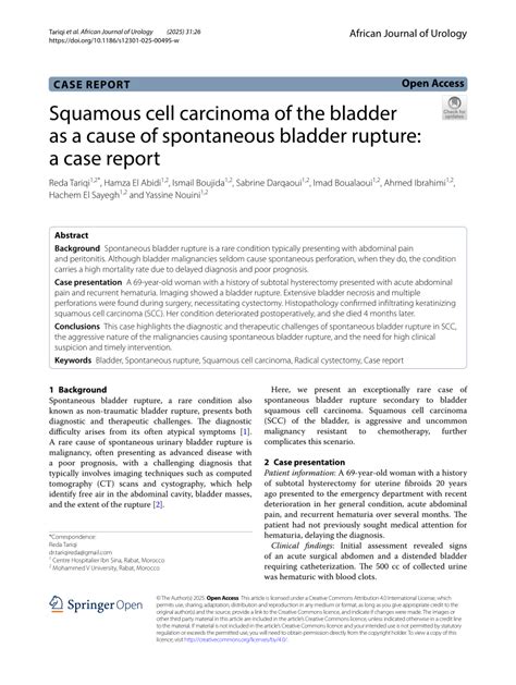 Pdf Squamous Cell Carcinoma Of The Bladder As A Cause Of Spontaneous