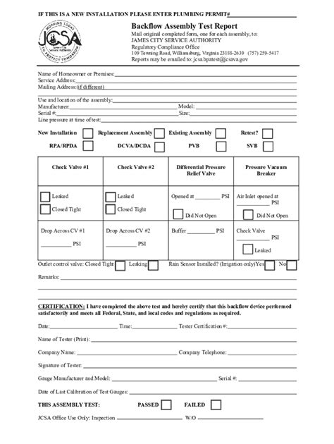 Backflow Assembly Test Report Form Fill Out And Sign Printable Pdf