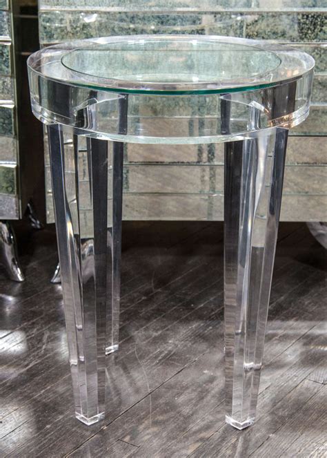 Round Acrylic Side Table With Inset Glass At 1stdibs Acrylic Side